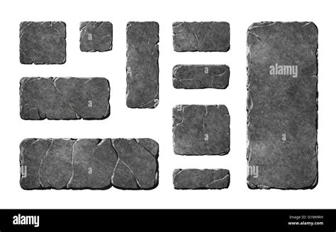 A Set Of Realistic Stone Interface Buttons And Fantasy Elements