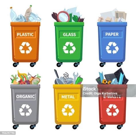 쓰레기통 카테고리 쓰레기 통을 분리 쓰레기 재활용 유기 종이 플라스틱 유리 금속 혼합 폐기물 벡터 차트 신문에 대한 스톡 벡터 아트 및 기타 이미지 Istock