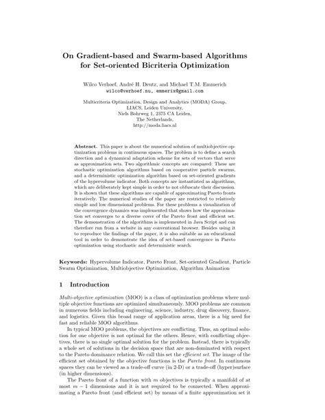 Pdf On Gradient Based And Swarm Based Algorithms For Set Oriented Bicriteria Optimization