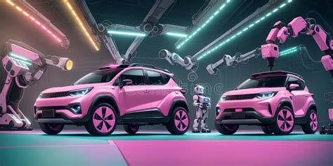 Industrial Robots Antropomorphic Ones And Robotic Arms In Manufacturing Space Doing Assembly Of