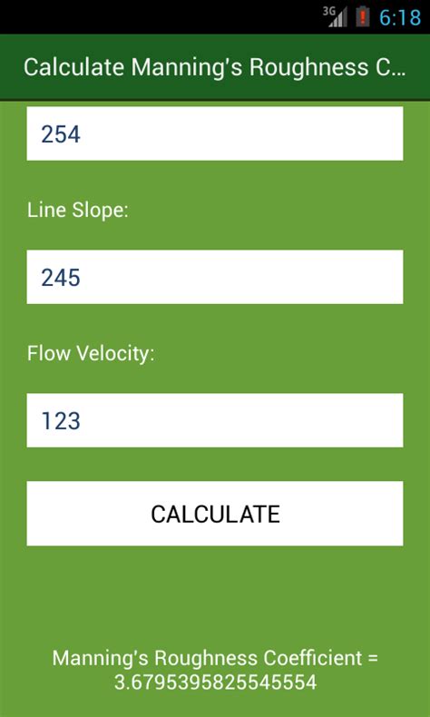 Calculate Mannings Roughness Coefficient Appstore For Android