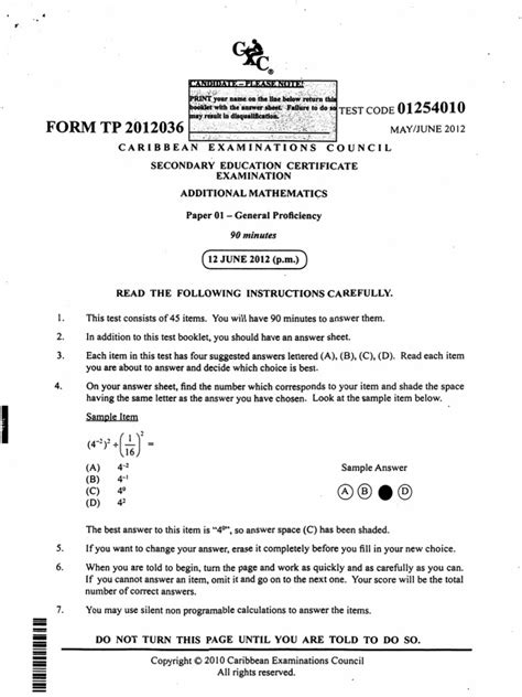 Csec Add Maths P1 Booklet 2012 2024 Pdf Geometry Mathematical