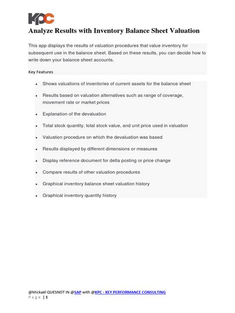 Analyze Results With Inventory Balance Sheet Valuation Pdf Valuation Finance Inventory