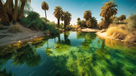 Premium Photo A Rejuvenating Aerial View Of A Desert Oasis Providing
