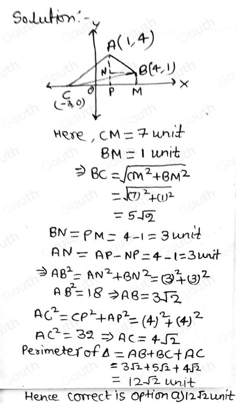 Solved Triangle Abc Has Vertices As Shown What Is The Perimeter Of