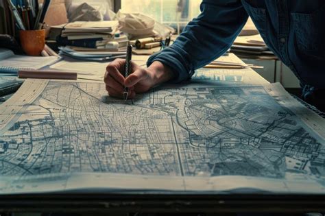 Designer Desk Architect Or Designer Working Planning Or Sketching Idea On Paper At Desk Stock