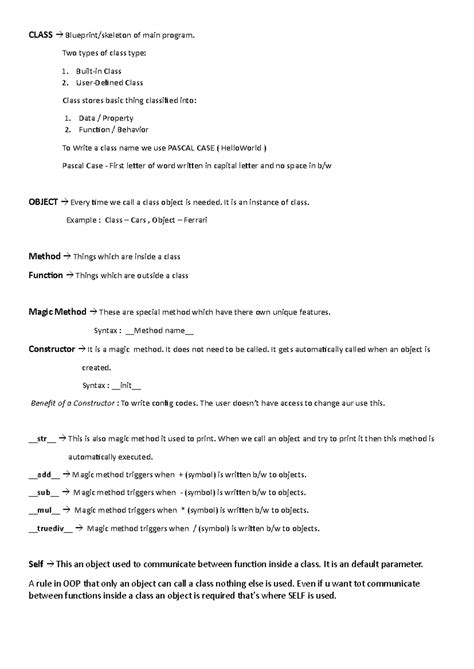 Python Object Oriented Programming Class → Blueprintskeleton Of Main Program Two Types Of