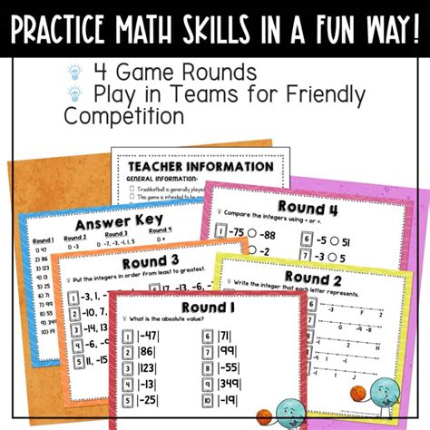 Integers Number Sense Trashketball Math Game 6th Grade Math Practice