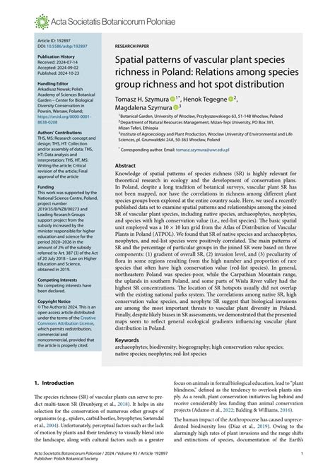 Pdf Spatial Patterns Of Vascular Plant Species Richness In Poland