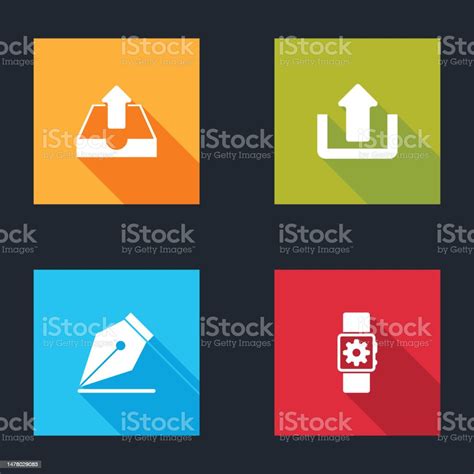 업로드 받은 편지함 만년필 펜촉 및 스마트워치 설정 아이콘을 설정합니다 벡터 검은색에 대한 스톡 벡터 아트 및 기타 이미지 검은색 교육 그림자 Istock