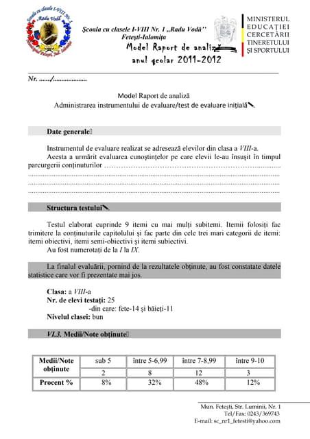 0 Model Raportdeanalizatestdeevaluareinitiala20112012istorie Doc