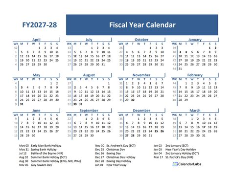 2027 28 Fiscal Year Calendar Template Uk Free Printable Templates