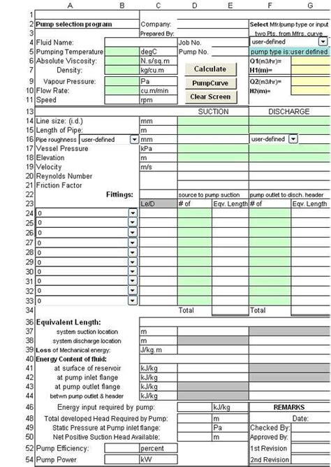 Microsoft Excel Tm Formatted Centrifugal Pump Hydraulic Analysis Spec Download Scientific