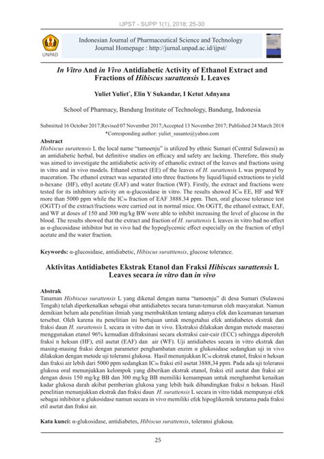 Pdf In Vitro And In Vivo Antidiabetic Activity Of Ethanol Extract And Fractions Of Hibiscus