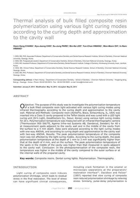Pdf Thermal Analysis Of Bulk Flled Composite Resin Polymerization Using Various Light Curing