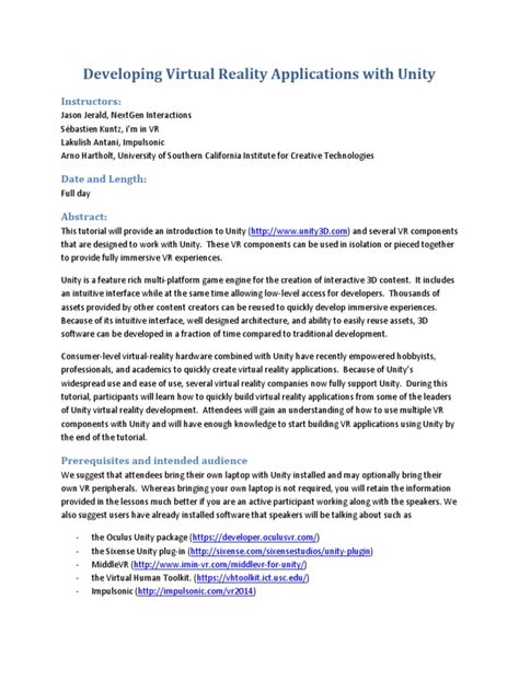 Unity Virtual Reality Pdf Unity Game Engine Virtual Reality