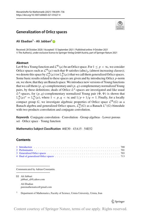 Generalization Of Orlicz Spaces Request Pdf