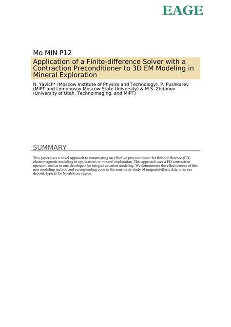 Pdf Application Of A Finite Difference Solver With A Contraction
