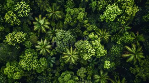 Aerial Perspective Of Green Tropical Trees Stock Illustration