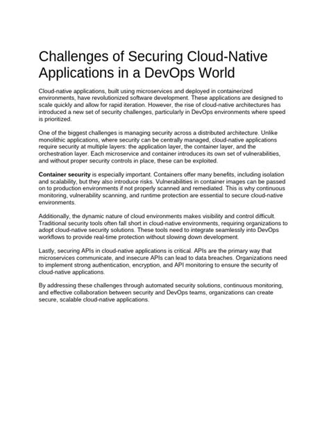 Challenges Of Securing Cloud Native Applications In A Devops World Pdf