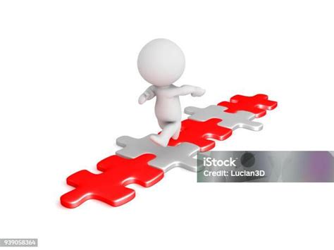 빨간색과 흰색 퍼즐 조각 통로 아래로 실행 3d 캐릭터 개념에 대한 스톡 사진 및 기타 이미지 개념 개념과 주제 다중 색상 Istock