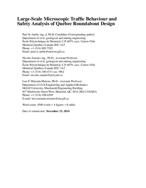 Pdf Large Scale Microscopic Traffic Behaviour And Safety Analysis Of Québec Roundabout Design