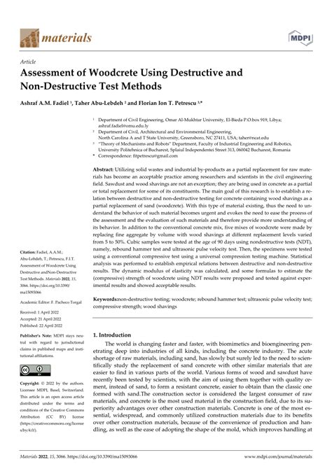 Pdf Assessment Of Woodcrete Using Destructive And Non Destructive