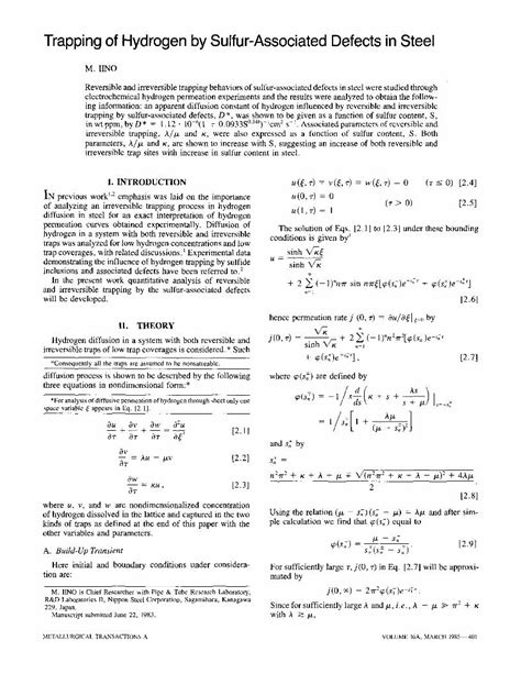 Pdf Trapping Of Hydrogen By Sulfur Associated Defects In Steel