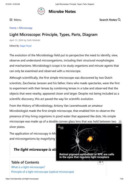 Light Microscope Principle Types Parts Diagrampdf