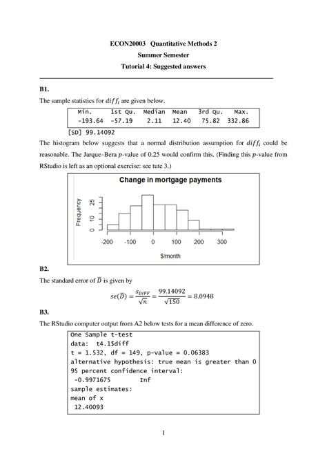 Tutorial 4 Suggested Answers Econ20003 Quantitative Methods 2 Summer