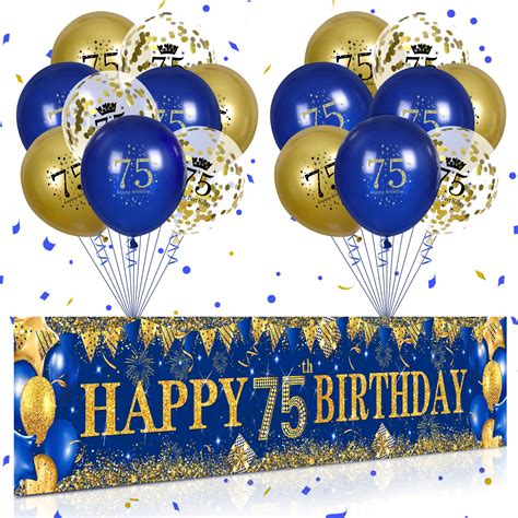 75th Birthday Decorations For Men Women Blue And Goldnavy