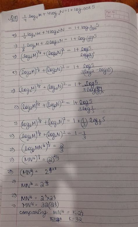 Example If Log M Log N Log Then The Value Of MN K Where K Is