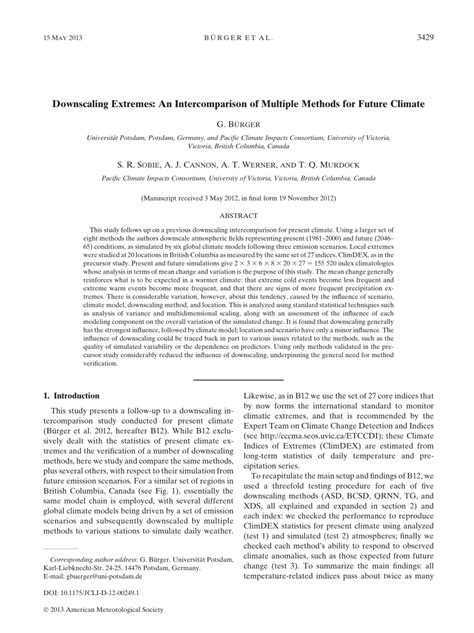 Pdf Downscaling Extremes An Intercomparison Of Multiple Methods For Future Climate