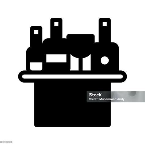 미니바 단색 아이콘입니다 음료 테이블 기호 아이콘 그래픽 디자인 벡터 일러스트 레이 션입니다 딥프라이어에 대한 스톡 벡터 아트 및 기타 이미지 Istock