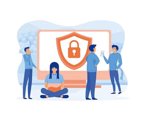 Premium Vector Data Security People And Computer With Shield And Lock Computer Security Data