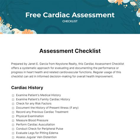 Free Cardiac Assessment Checklist Edit Online And Download