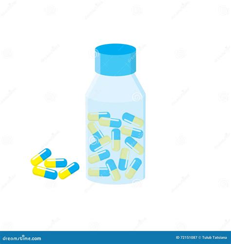 Medicijnen Het Flesje Met Capsules Blauwe Gele Capsule Fles Geneeskunde