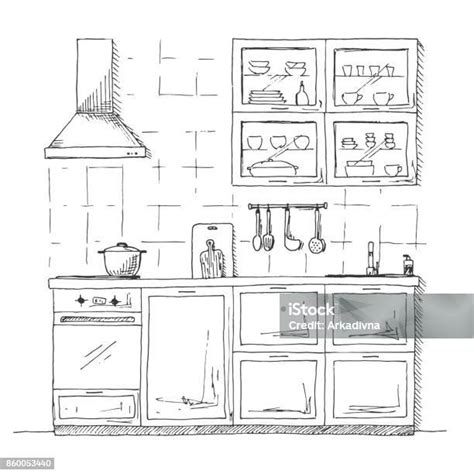 주방 스케치 계획입니다 손으로 만든 벡터 일러스트 레이 션 3차원 형태에 대한 스톡 벡터 아트 및 기타 이미지 3차원 형태