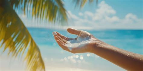 Sun Protection On A Tropical Beach Woman Applying Sunscreen In Paradise Stock Illustration