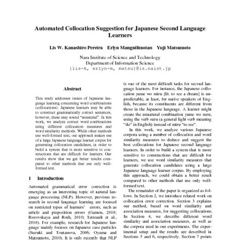 Automated Collocation Suggestion For Japanese Second Language Learners