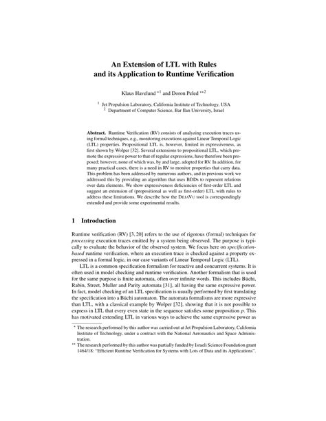 Pdf An Extension Of Ltl With Rules And Its Application To Runtime