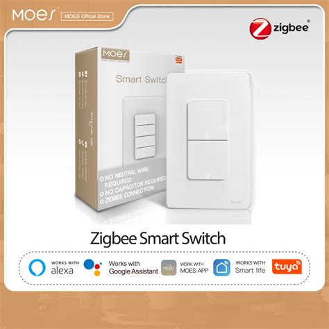 MOES Tuya ZigBee Smart Light Switch US Push Button Wall Switch Work With Alexa Google Home