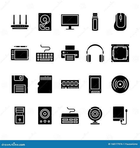 Set Of Computer Hardware Icons Glyph Style Stock Vector Illustration Of Graphics Icon 168177976