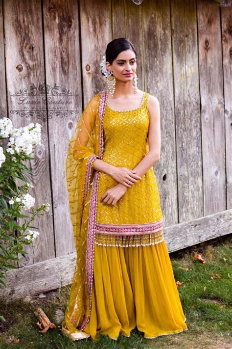 Haldi Ceremony Wear Bridal Embroidery Sharara Suit In Yellow Ph