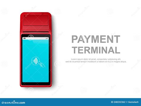 Vector Realistic Red D Touch NFC Mobile Payment Machine POS Terminal Closeup Isolated On White