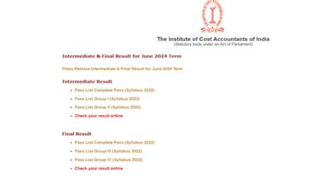 Icmai Cma June 2024 Result Declared Download Cma Inter Final Scorecard At By