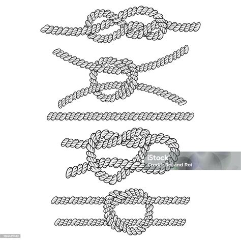 항해 로프 벡터 아이콘 세트 해양 매듭 및 코드 흰색 배경에 고립의 컬렉션입니다 디자인에 대한 스톡 벡터 아트 및 기타 이미지 디자인 매기 매듭 묶기 Istock