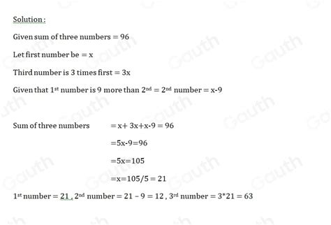 Solved The Sum Of Three Numbers Is 96 The Third Number Is 3 Times The