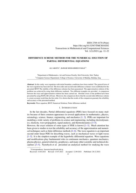 Pdf Difference Scheme Method For The Numerical Solution Of Partial Differential Equations