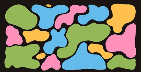 다채로운 유기적 형태가 설정되어 있습니다 불규칙한 Splodge Figures 추상적인 질감의 공예 유체 고르지 않은 모양이 튀어 나옵니다 물결 모양의 얼룩 얼룩 곡선미가